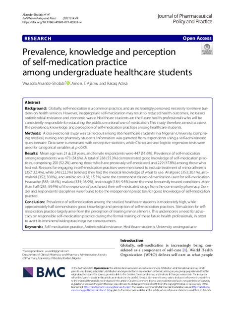 Pdf Prevalence Knowledge And Perception Of Self Medication Practice