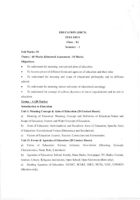 Wbchse Class 12 Education Syllabus 2024 Pdf West Bengal Board Class