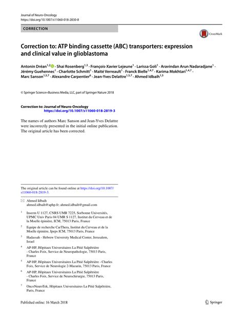 Pdf Correction To Atp Binding Cassette Abc Transporters