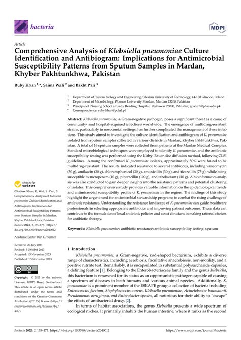 Pdf Comprehensive Analysis Of Klebsiella Pneumoniae Culture Identification And Antibiogram