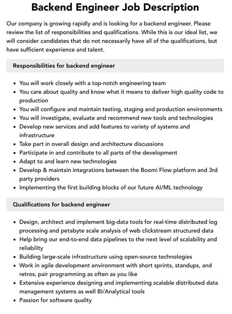 Backend Engineer Job Description Velvet Jobs