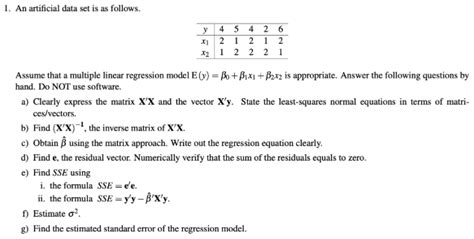 Solved 1 An Artificial Data Set Is As Follows у 4 5 4 2 6