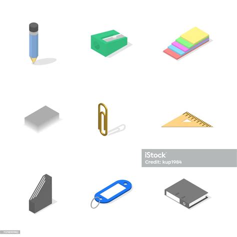 圖示辦公室和學校的集合平面3d 等距樣式 向量插圖向量圖形及更多信封圖片 信封 個人飾物 公事包 Istock