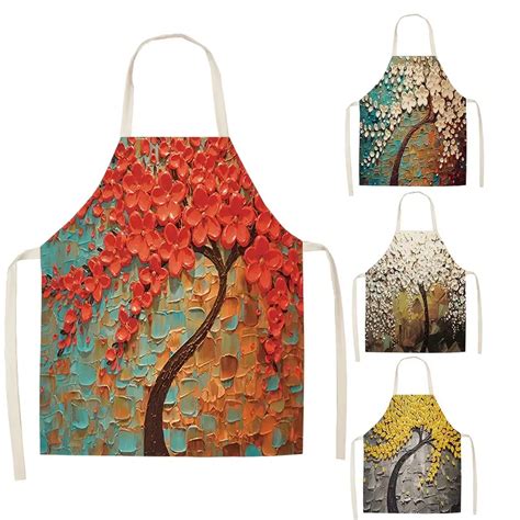 Tree Flower Printed Linen Kitchen Apron Home Cooking Baking Temu Norway