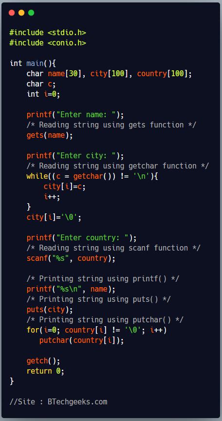 String In C Programming Btech Geeks
