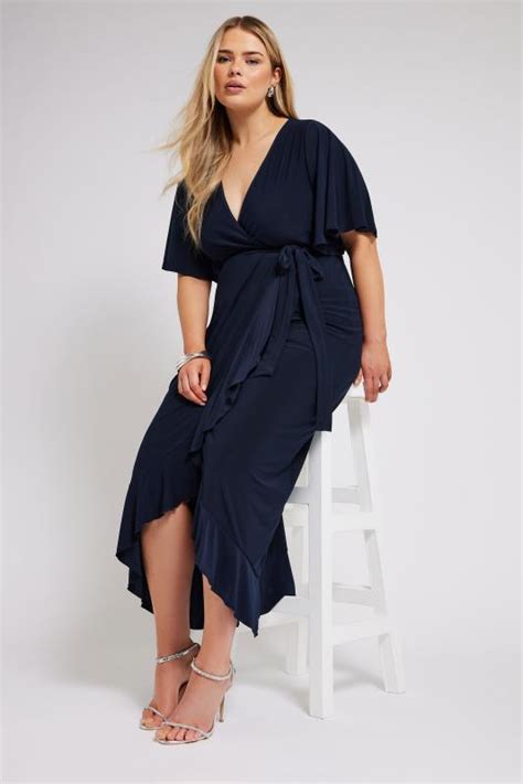 Yours Plus Size Black Ruffle Hem Wrap Dress Yours Clothing