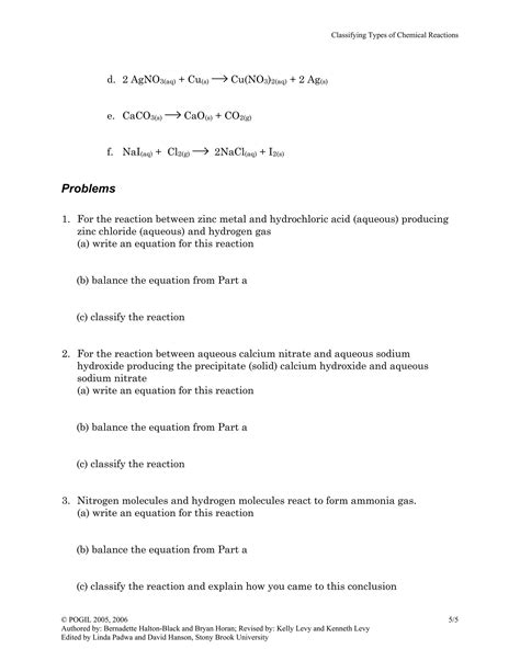 Classifying Types Of Chemical Reactions Original PDF