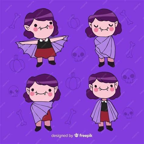 귀여운 뱀파이어 여성 컬렉션 무료 벡터