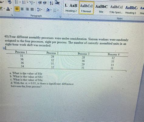 Solved 40 Four Different Assembly Processes Were Under