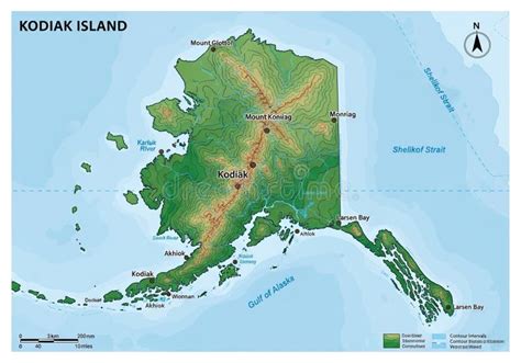 Topographic Map Of Kodiak Island Alaska Stock Illustration