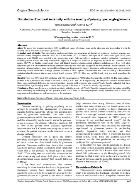 Pdf Correlation Of Contrast Sensitivity With The Severity Of Primary Open Angle Glaucoma