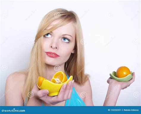 Portrate Of Beautiful Girl With Oranges Stock Image Image Of Eyes