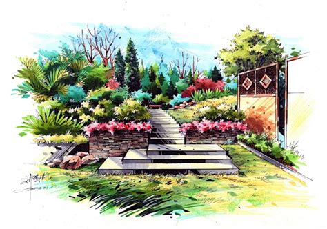 景观小场景手绘 花园