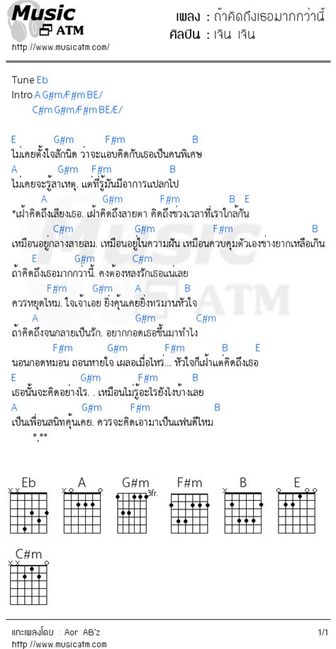คอร์ดเพลง ถ้าคิดถึงเธอมากกว่านี้ เจิน เจิน Musicatm