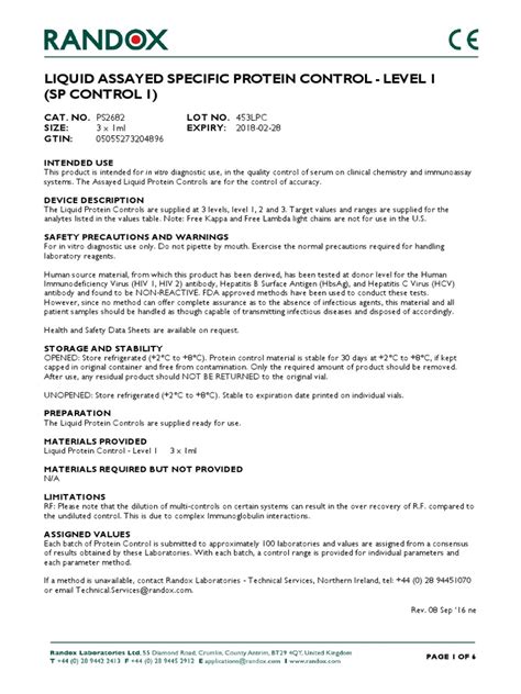 Liquid Assayed Specific Protein Control Level 1 Sp Control 1 Pdf Hepatitis C Infection