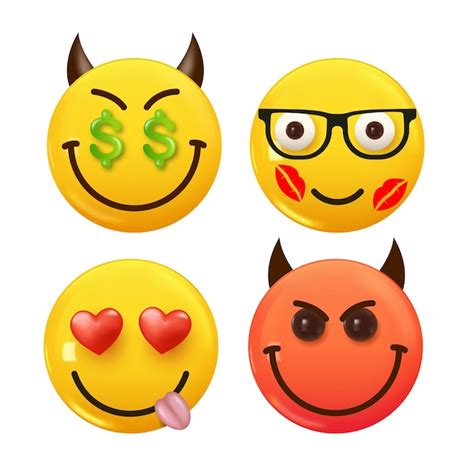 Conjunto De Icono 3d Color Amarillo Sonrisa Emoji Establecer Icono