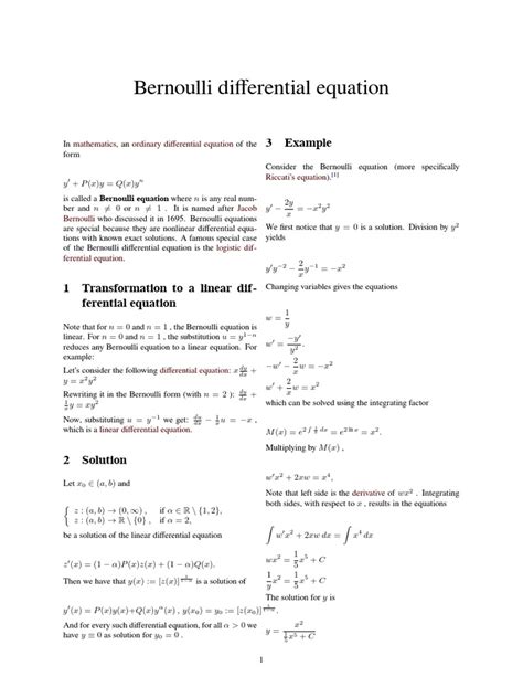 Bernoulli Eq Pdf Equations Differential Equations