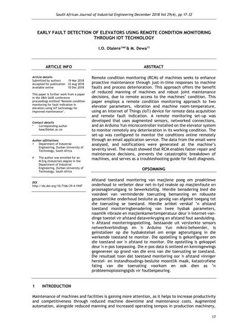 pdf early fault detection of elevators using remote … · the elevator