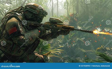 Fearless Jungle Commando Engaging Targets In Chaotic Combat Scene With