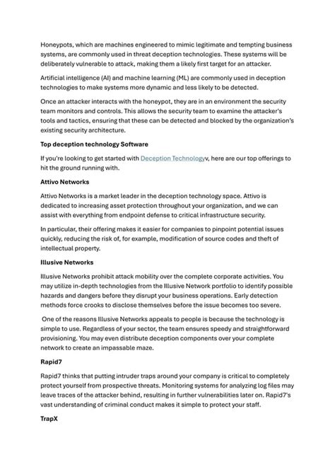 Strengthening Cyber Defenses With Deception Technology Top Tools And Techniques Pdf