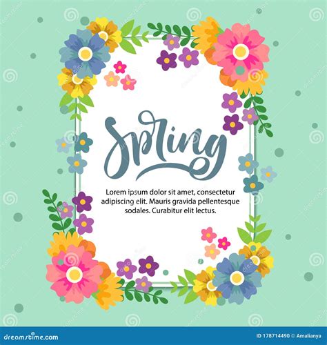 Spring Card With Decorative Cute Flowers Border Stock Vector