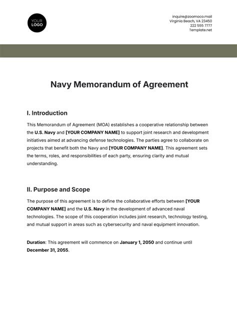 Dod Memorandum Of Agreement Template
