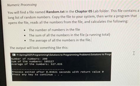Solved Numeric Processing You Will Find A File Named Chegg