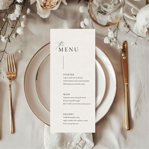 Wedding Menu Template Editable Canva Template Elegant Reception