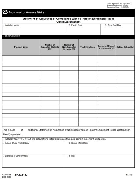 Va Form 22 10215a Statement Of Assurance Of Compliance With 85