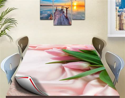 Покрытие для стола мягкое стекло с фотопринтом Тюльпаны розовые 60 х 120 см 1 мм МСПБ