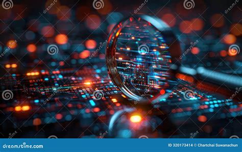 A Magnifying Glass Is On A Computer Screen With A Lot Of Numbers By Ai Generated Image Stock