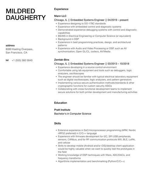 embedded systems engineer resume samples velvet jobs