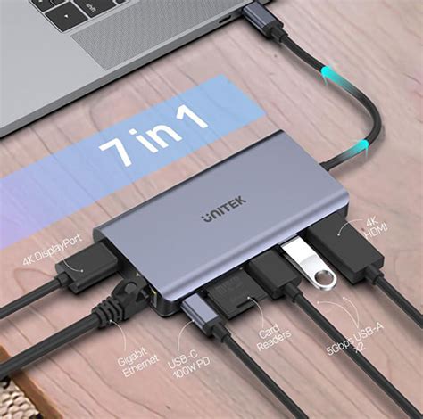 Unitek UHUB S In USB C Ethernet Hub With MST Dual Monitor W Power Delivery And Card