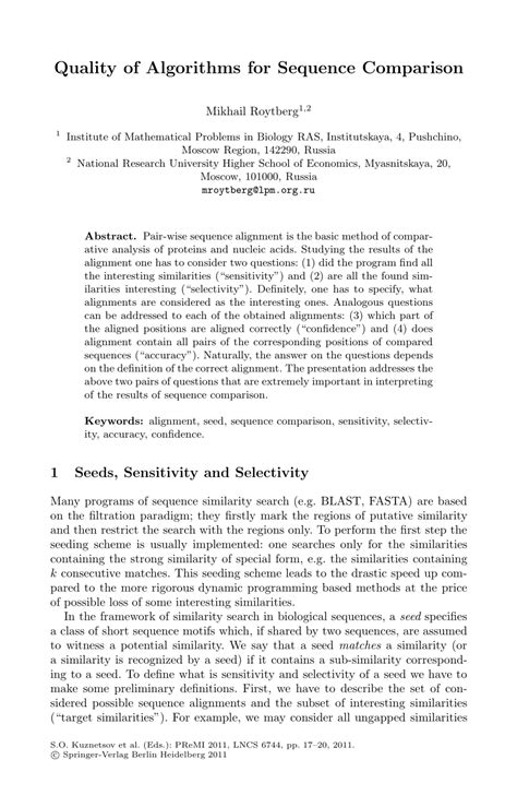 Pdf Quality Of Algorithms For Sequence Comparison