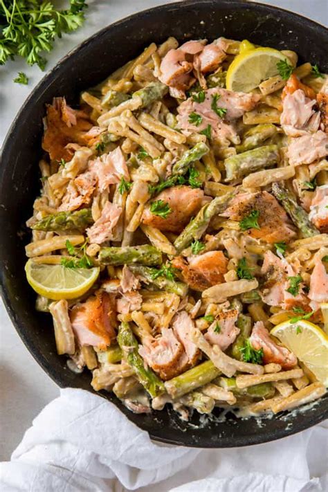 Creamy Lemon Asparagus Salmon Pasta With Chickpea Casarecce Spoonful