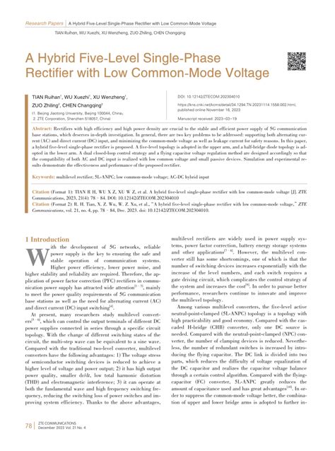 Pdf A Hybrid Five Level Single Phase Rectifier With Low Common Mode Voltage