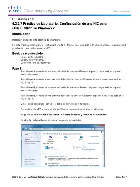 6 3 2 7 lab configure a nic to use dhcp in windows 7 pdf