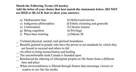 Match The Following Terms Marks Add The Letter Chegg Com