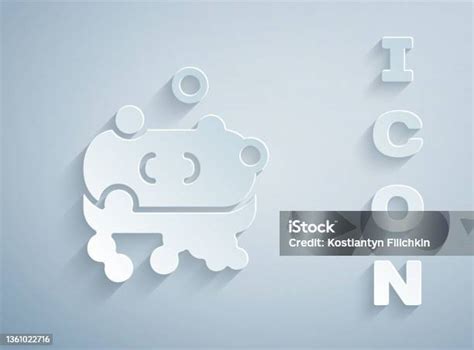 회색 배경에 분리 된 거품 아이콘으로 비누의 종이 컷 바 거품이있는 비누 바 종이 아트 스타일 벡터 3차원 형태에 대한 스톡