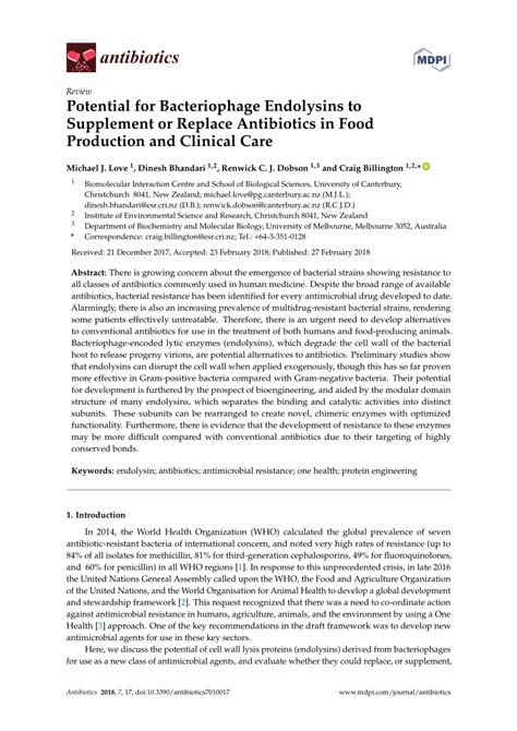 Pdf Potential For Bacteriophage Endolysins To Supplement Or Replace Antibiotics In Food