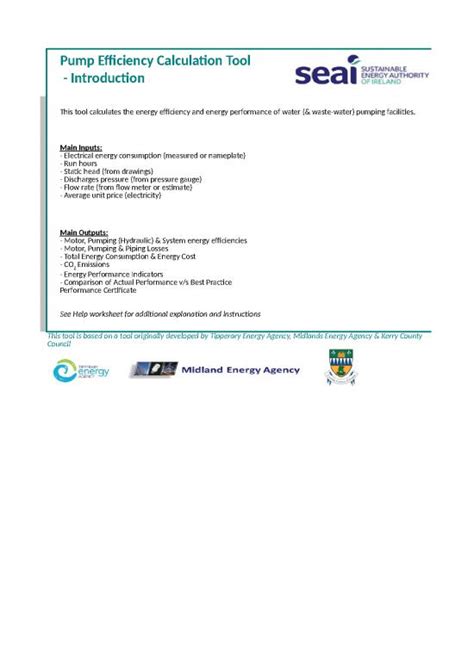 Excel Spreadsheet Calculations 46595 Pump Energy Efficiency