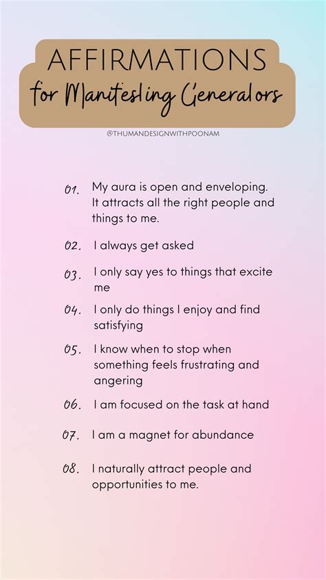 Affirmations For Manifesting Generators In Human Design Part 1 Artofit