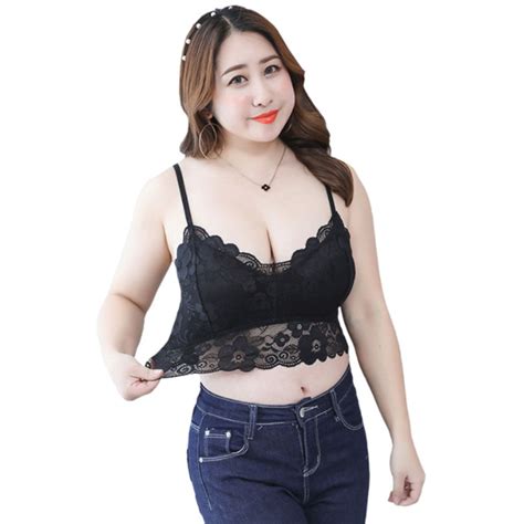 Rabbith Womens Plus Size Sexy Deep V Neck Crop Top Seamless Scalloped
