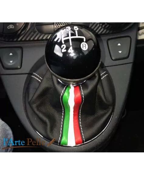 Cuffia Leva Cambio Fiat Nuova Vera Pelle Nera Tricolore Cuciture Personalizza Pelle