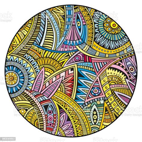 Vector Ethnic Circle Background向量圖形及更多式樣圖片 式樣 線條畫 佩斯利渦旋花紋 Istock