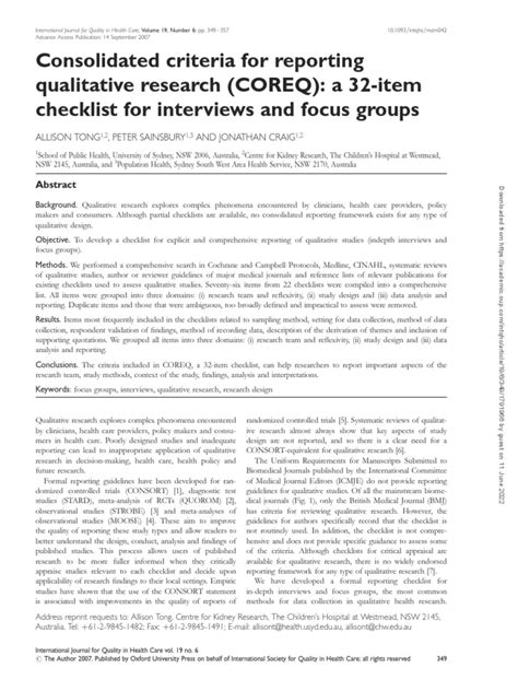 Coreq Checklist Pdf Focus Group Qualitative Research
