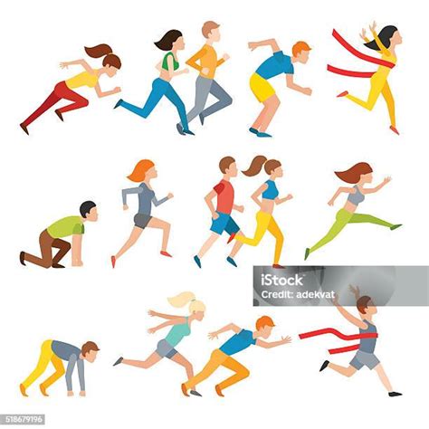 젊은 커플입니다 모둠을 실행 마라톤 작동시간을 남자 역주 벡터 달리기에 대한 스톡 벡터 아트 및 기타 이미지 달리기 십대 십대 소녀 Istock