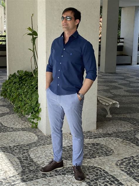 Monocromático Diferenciado Camisa Social Azul Marinho Camisa Social Azul Calça Azul