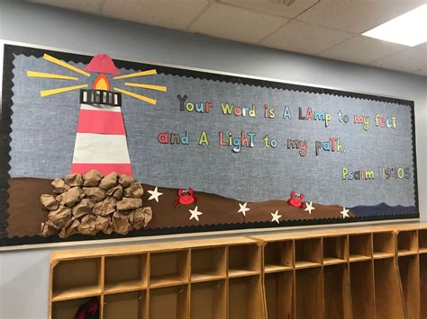Lighthouse Bulletin Board With Inspiring Bible Verse For Preschool