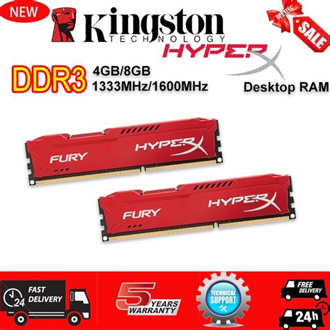 kingston hyperx fury desktop gaming memory ddr3 4gb 8gb 1600mhz pc3 12800 240pin dimm 1 5v red
